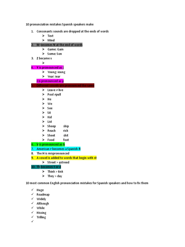 10 Pronunciation Mistakes Spanish Speakers Make | PDF