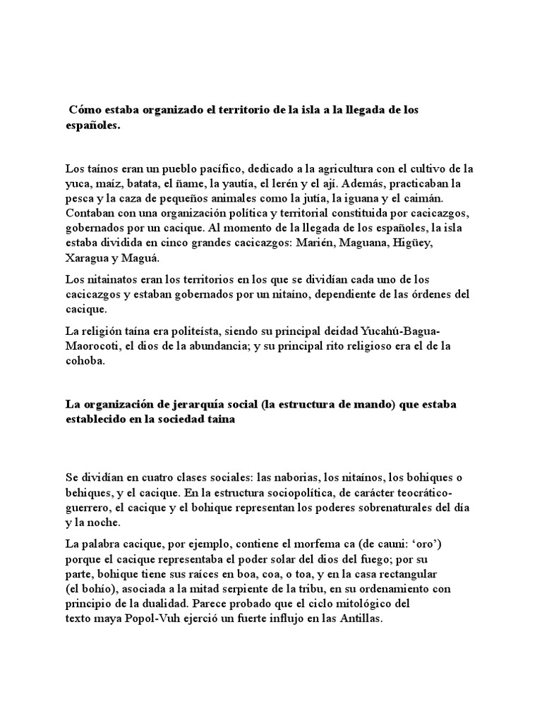 Historia Las Características de La Sociedad Taina | PDF | Pueblos ...