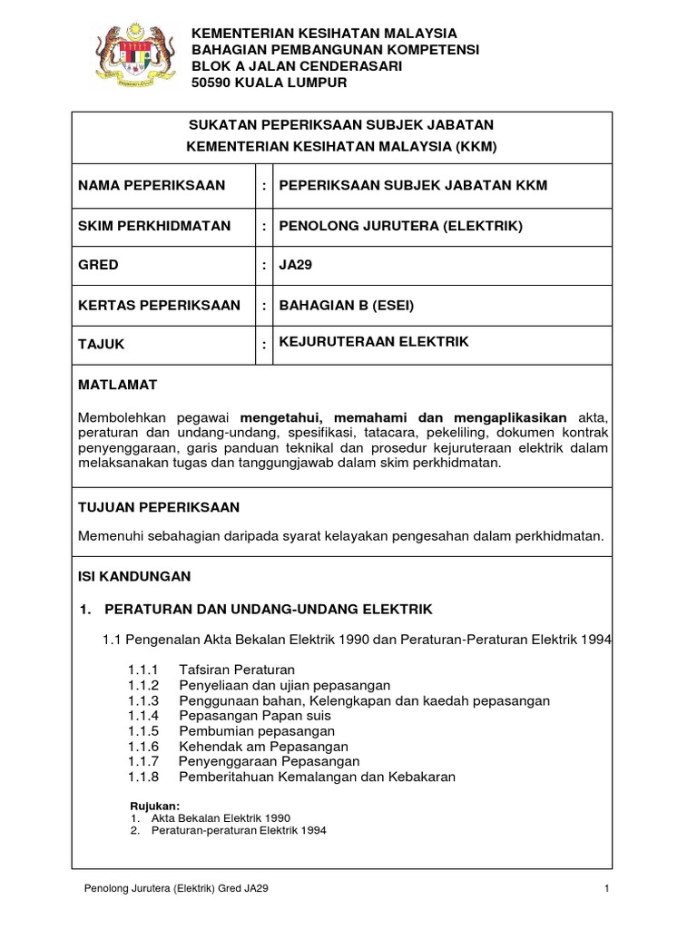 06 Penolong Jurutera (Elektrik) Ja29 | PDF