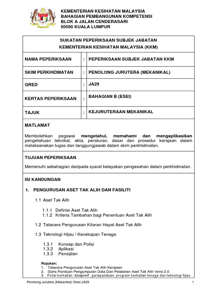 Sukatan Peperiksaan Penolong Jurutera JA29 | PDF