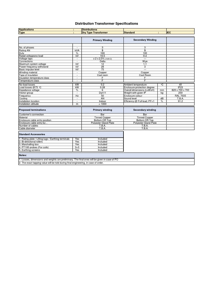 5kVA Dry Type Transformer Specs | PDF | Transformer | Electronic ...
