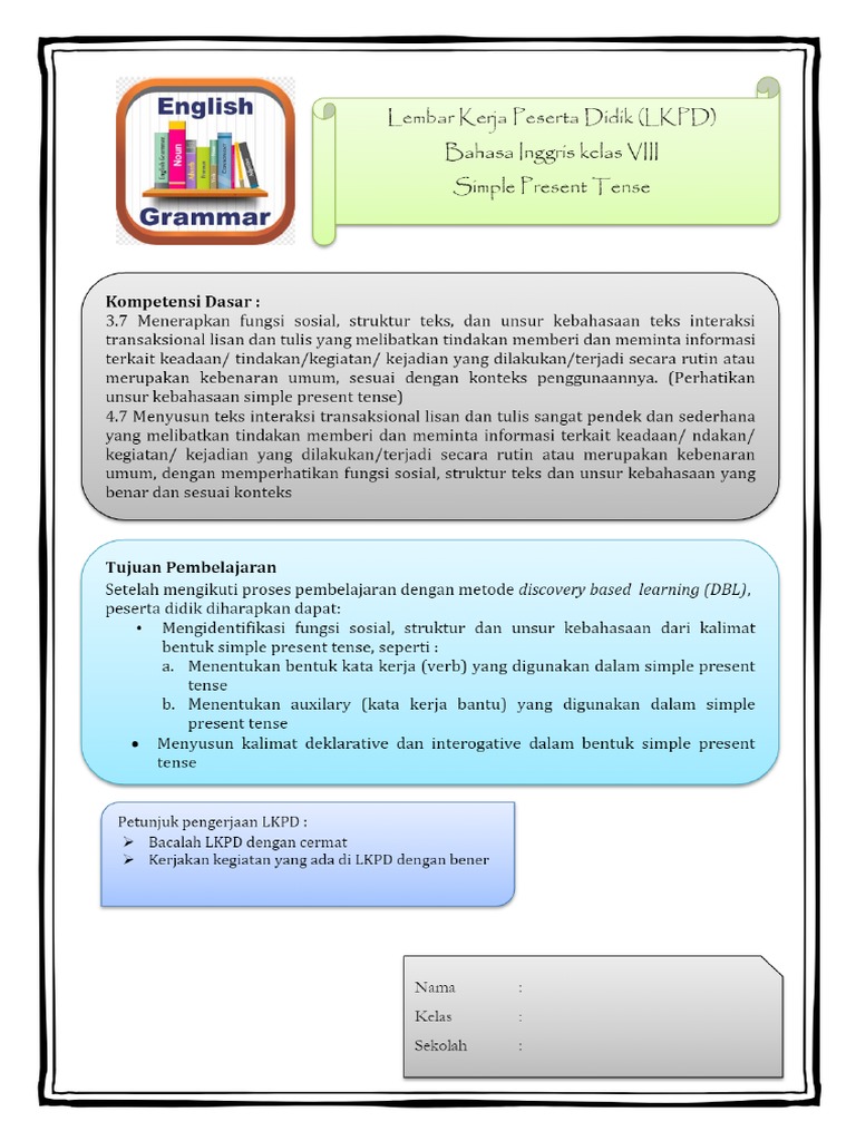 Lembar Kerja Peserta Didik (LKPD) Bahasa Inggris Kelas VIII Simple Present Tense - PDF | PDF