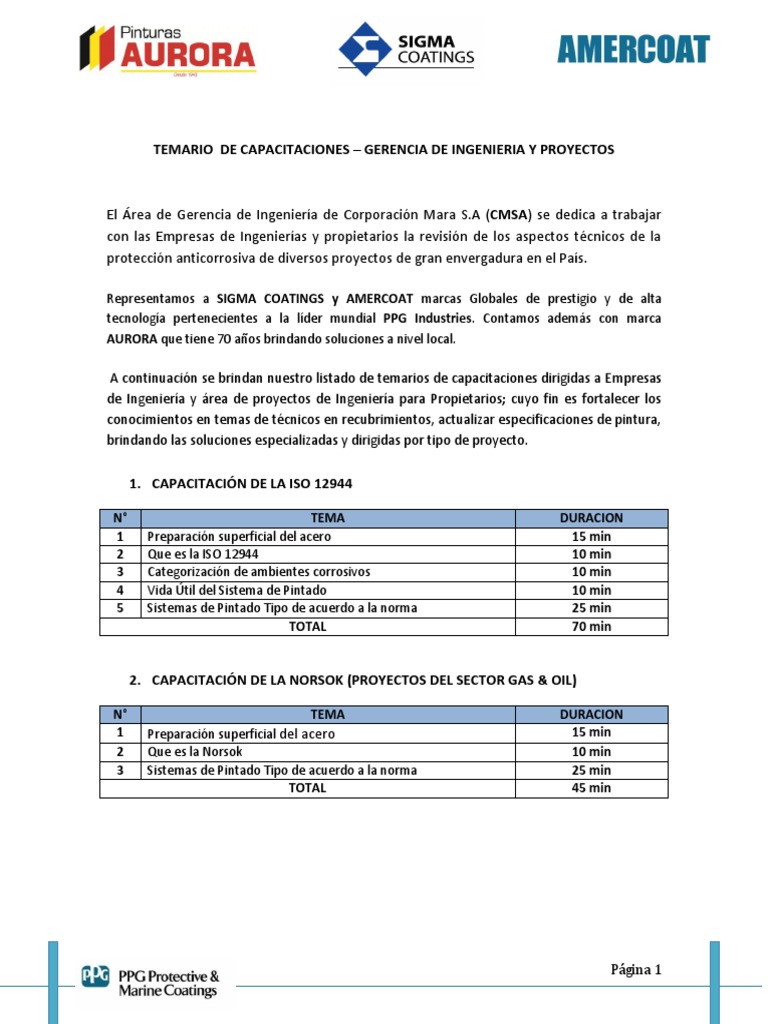 Temario - Sistemas - Sigma Coatings - Amercoat - Aurora - Ingenieria - Cca | PDF | Ingeniería