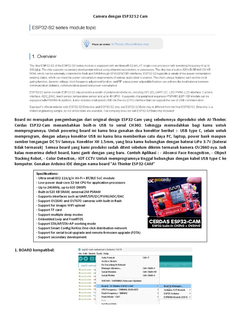 Esp32cam s2 Aithinker | PDF | Arduino | World Wide Web