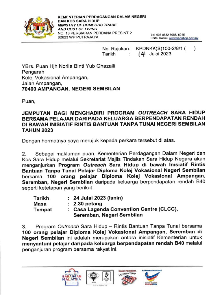 Kva - Surat Jemputan Program Outreach Sara Hidup Di Bawah Inisiatif ...