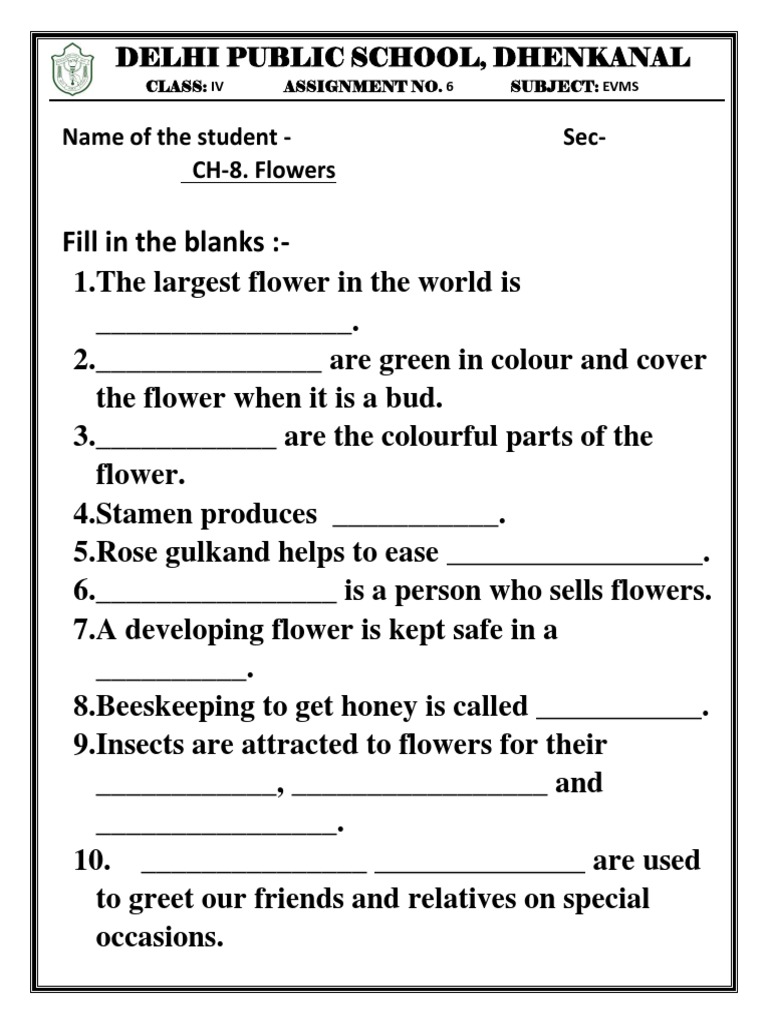 Std-4 Evms Assignment - 6 | PDF | Science & Mathematics