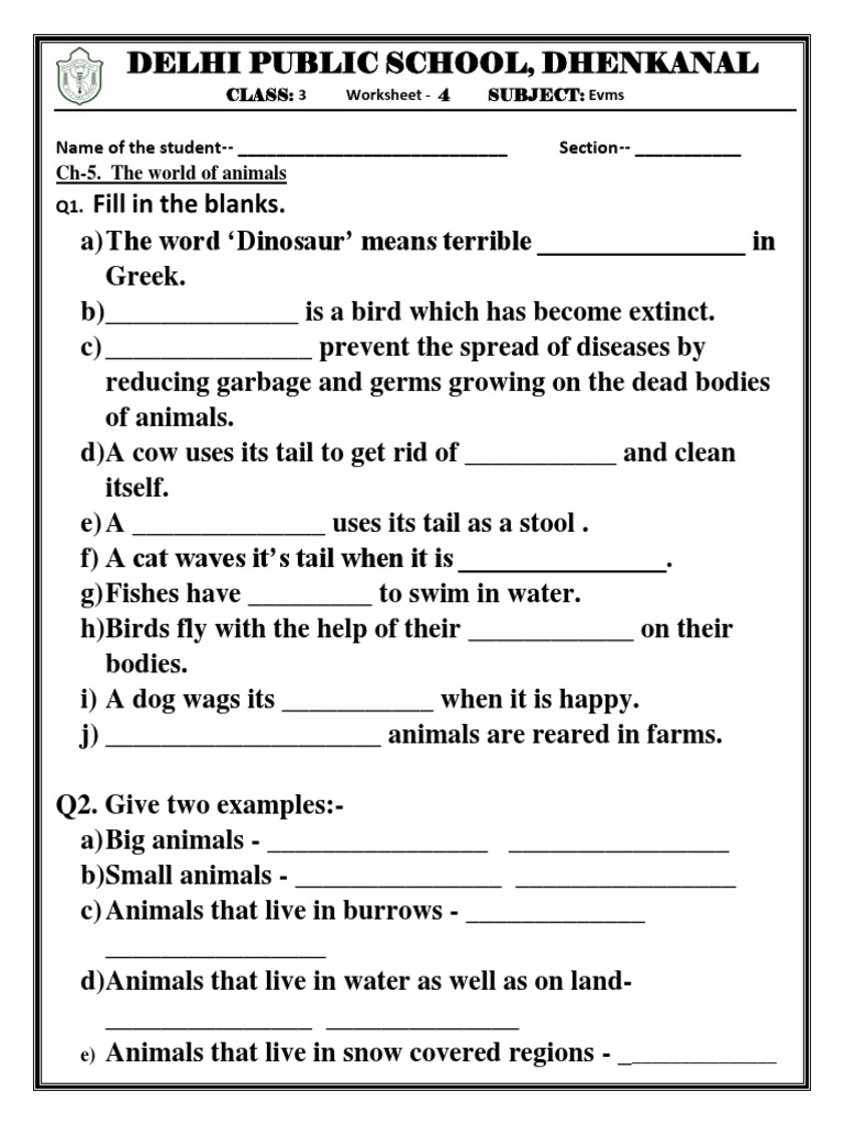 Std-3 Evms Ch-5 Worksheet - 4 | PDF