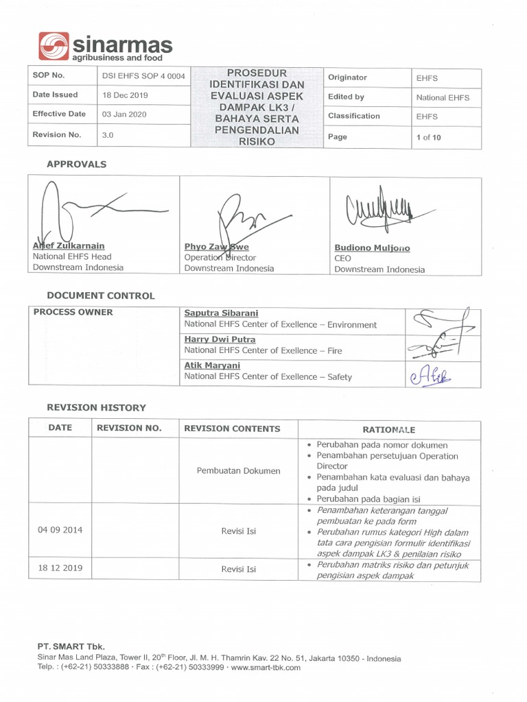DSI-EHS-SOP-4 0004 Prosedur Identifikasi Dan Evaluasi Aspek Dampak LK3 Rev 3.0 (13042020) | PDF ...