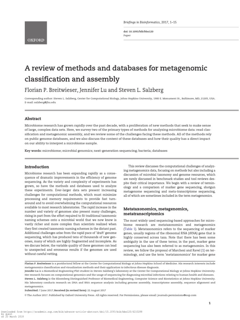 A Review of Methods and Databases For Metagenomic | PDF | Dna Sequencing | 16 S Ribosomal Rna