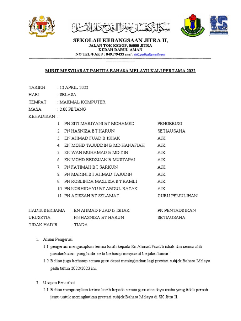 Minit Panitia BM Kali Pertama | PDF