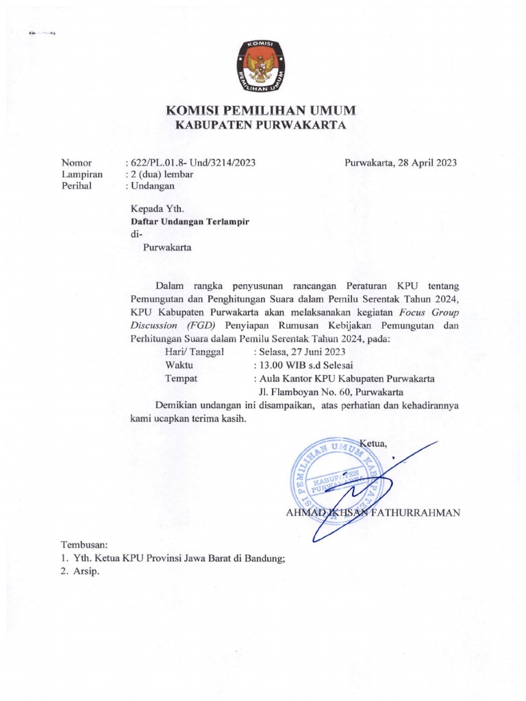 Undangan FGD - Yth. Daftar Terlampir | PDF