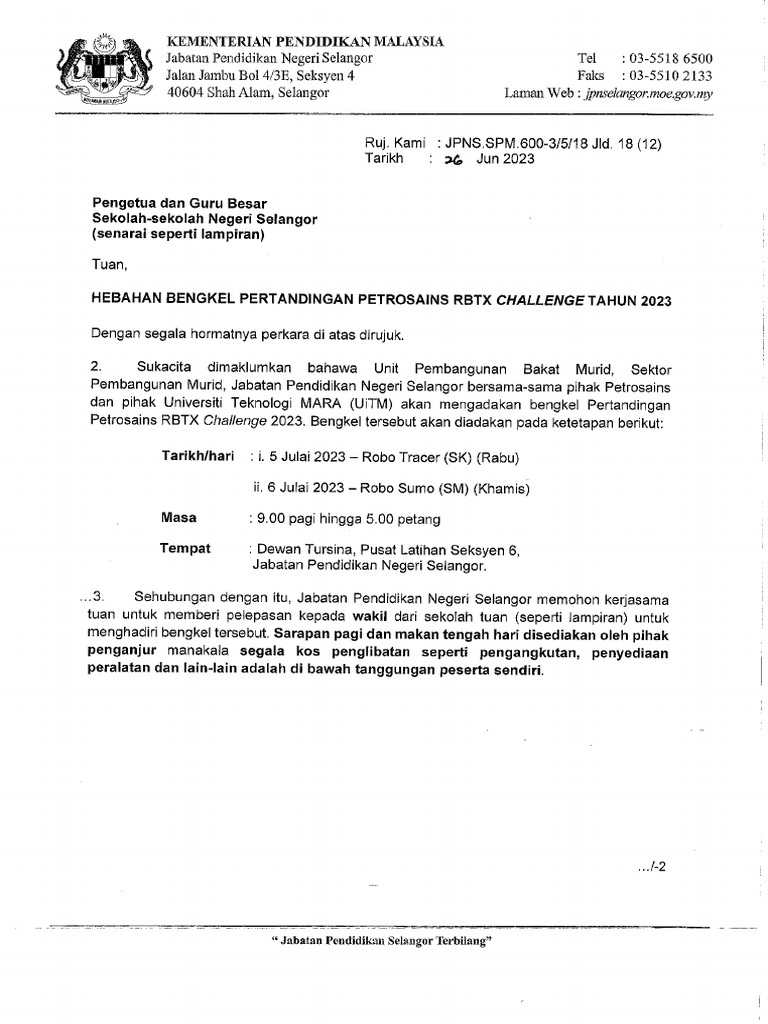 Hebahan Bengkel Pertandingan Pertosains RBTX Challenge | PDF