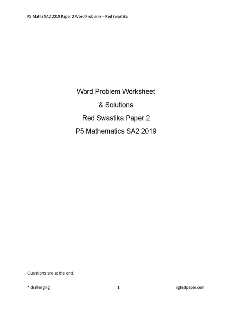 P5 Maths SA2 2019 Worked Solutions Red Swastika | PDF | Mathematics