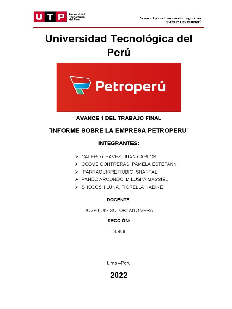Avance 1 Petroperu Procesosparaingenieria | PDF | Business | Petróleo
