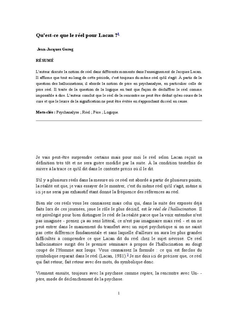 Qu'est-Ce Que Le Réel Pour Lacan | PDF | Jacques Lacan | Psychose