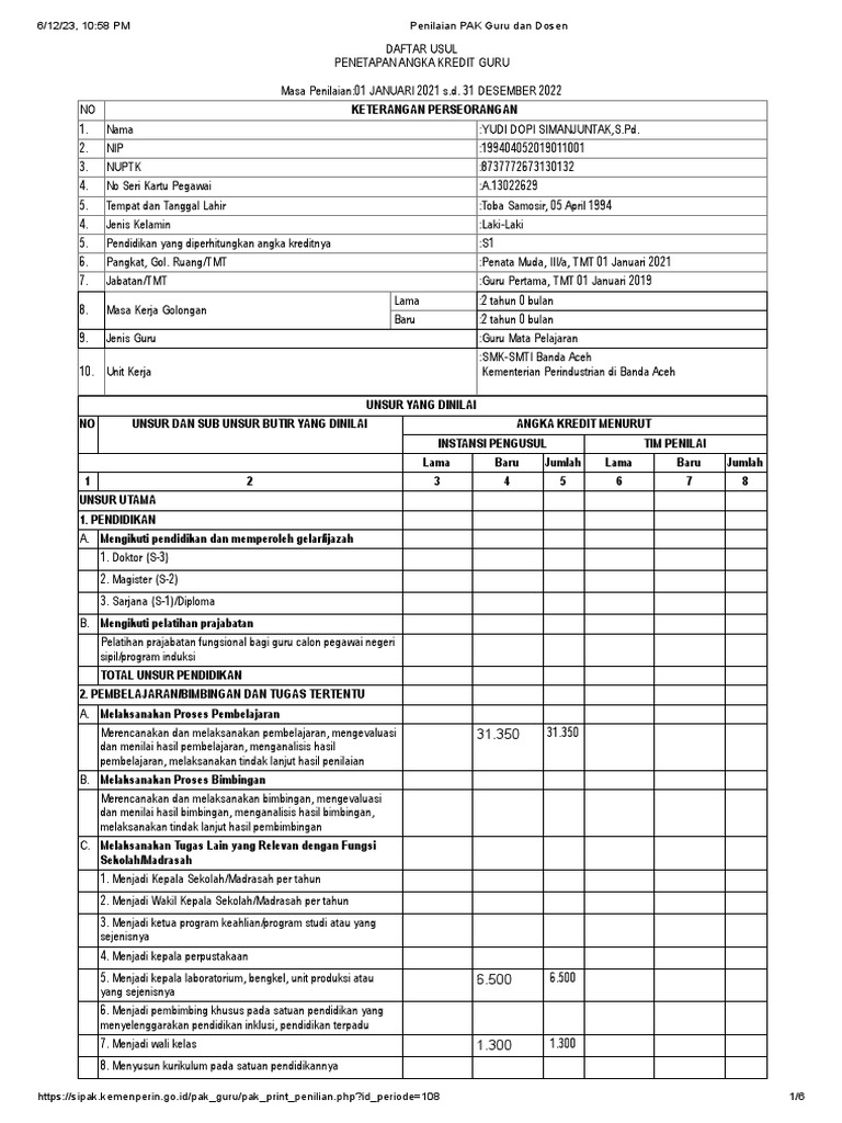 Penilaian PAK Guru Dan Dosen | PDF