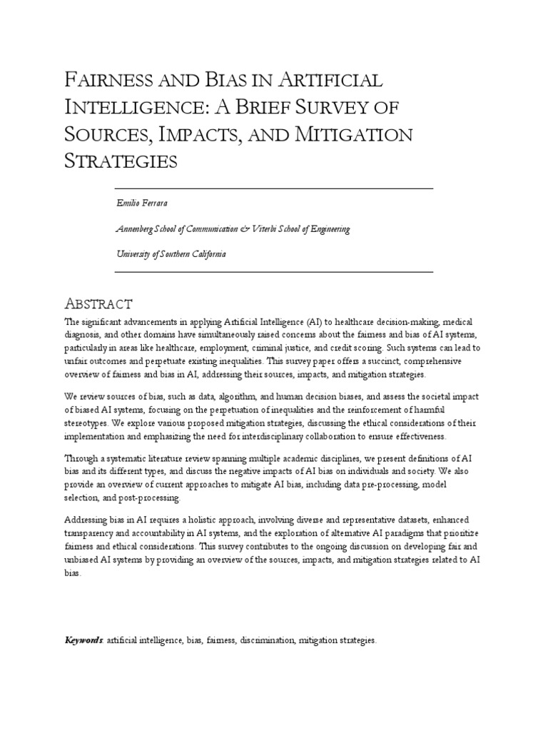 Fairness and Bias in Artificial Intelligence - A Brief Survey of ... Fairness and Bias in Artificial Intelligence - A Brief Survey of ...