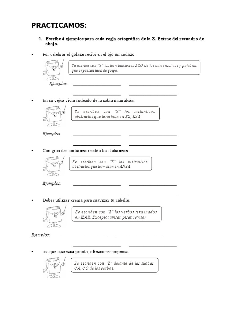 Ejercicios de Ortografía con Z, C y S | PDF | Artes del Lenguaje y ...