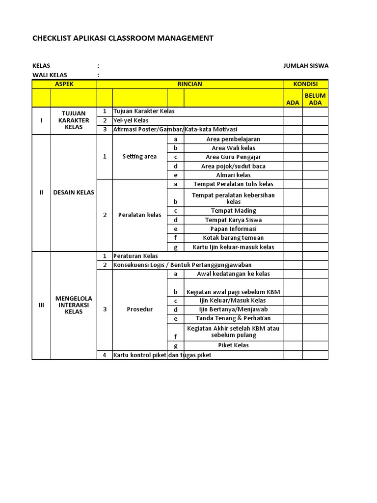 Format Checklist Persiapan Classroom Management | PDF