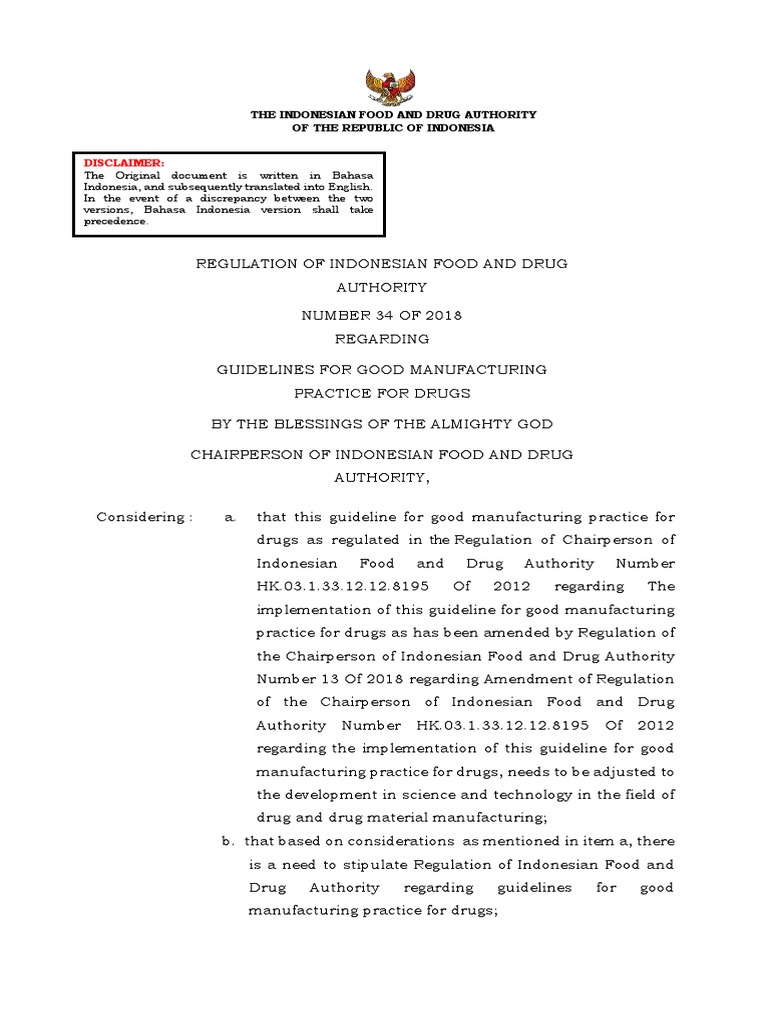 Bpom - GMP Drug 2018 | PDF | Quality Management System | Risk Management