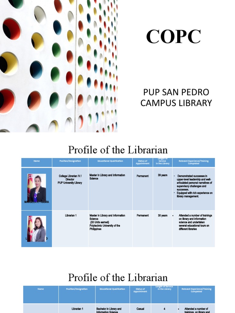COPC San Pedro Library 1 Revised MRF | PDF | Open Access | Bachelor's ...
