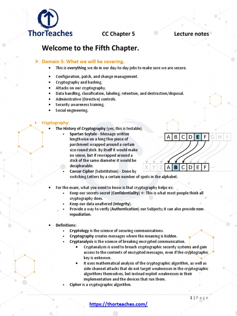 2023+CC+Domain+5+Study+guide+by+ThorTeaches Com+v1 1 | PDF | Cryptography | Key (Cryptography)