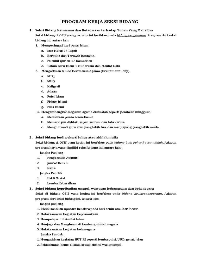 Contoh Program Kerja Osis | PDF