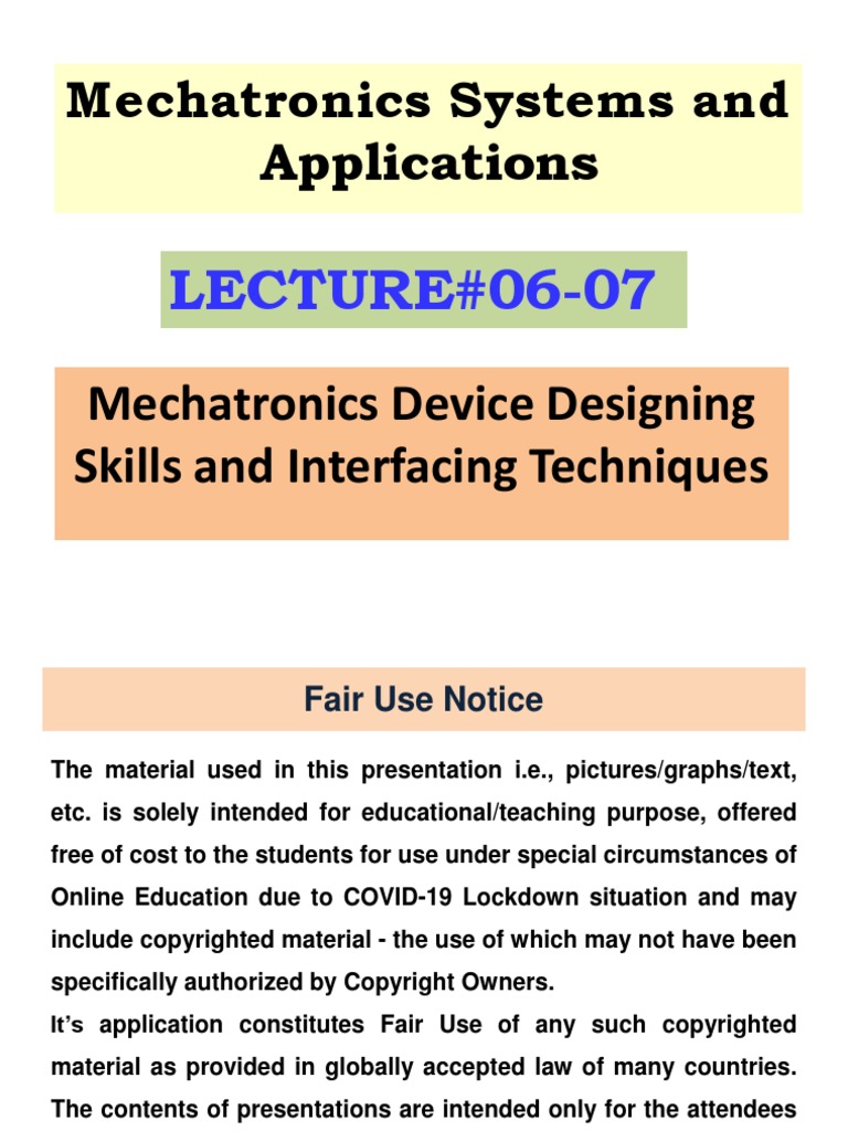 LEC 06 - 07 Mechatronics Systems and Applications | PDF | Data ...