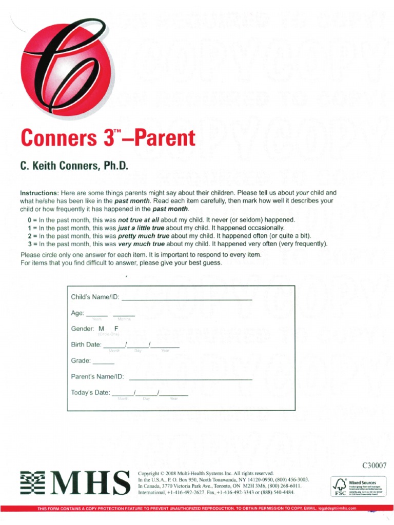 Conners 3-Parent | PDF