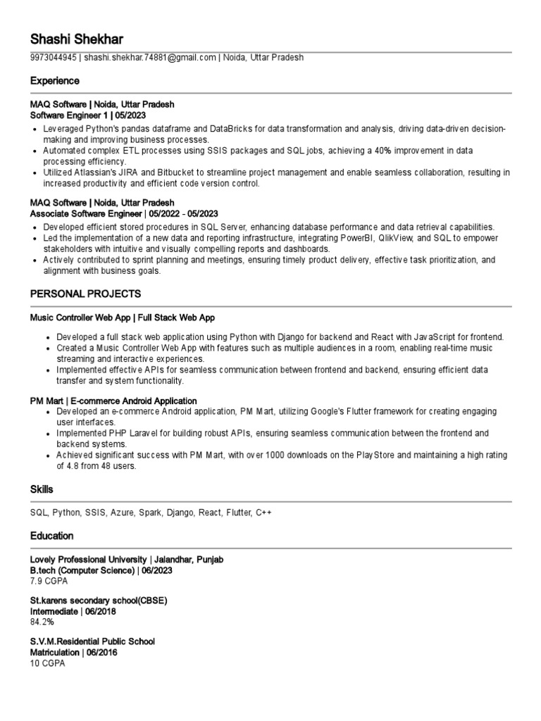 Shashi's Resume | PDF | Web Application | World Wide Web