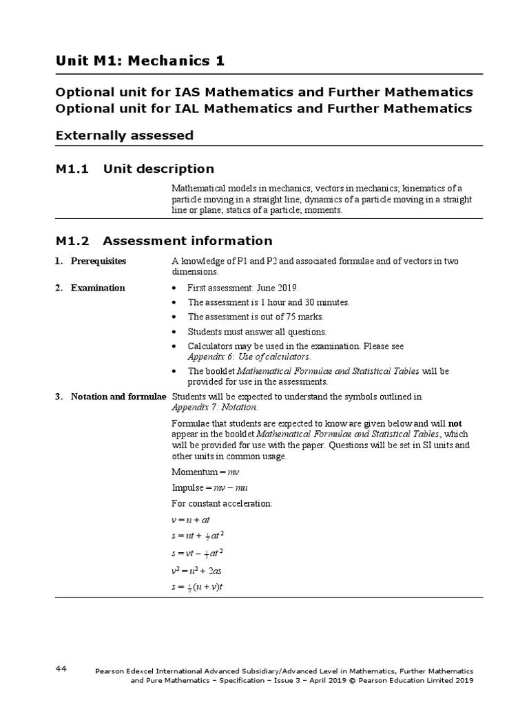 Mechanics-M1 Specification | PDF | Force | Acceleration
