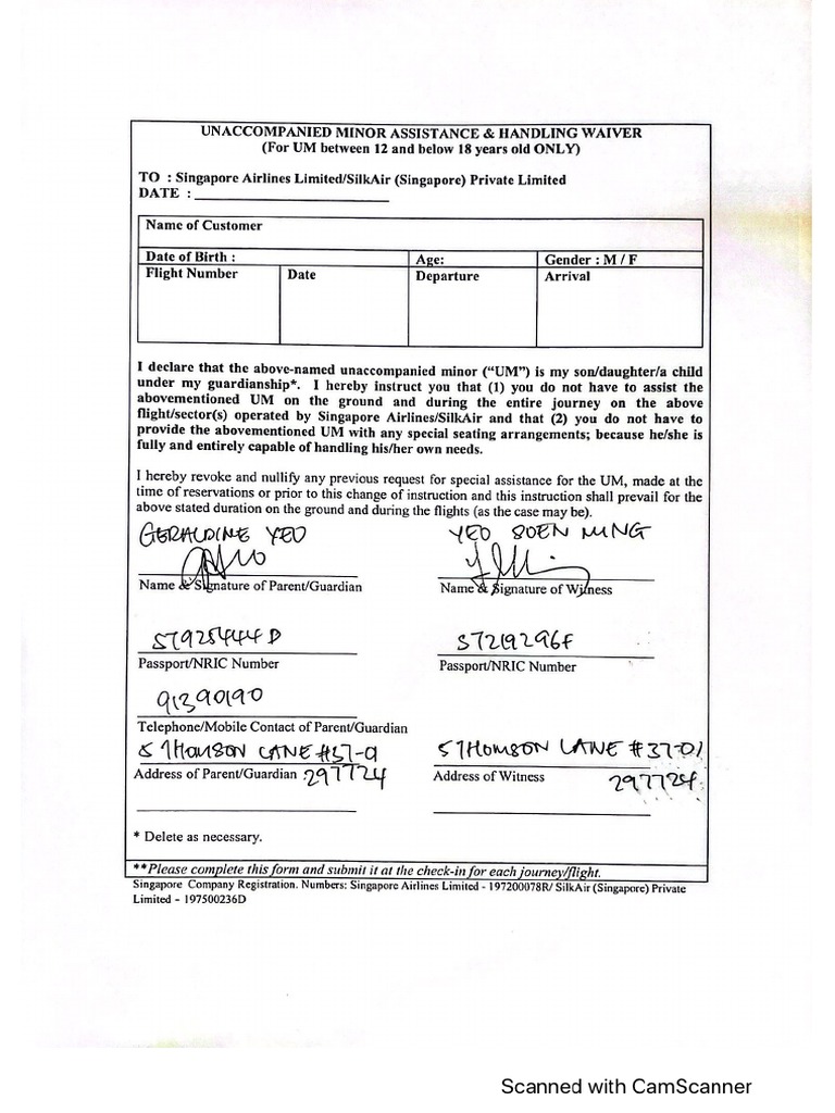 Unaccompanied Minor Form | PDF
