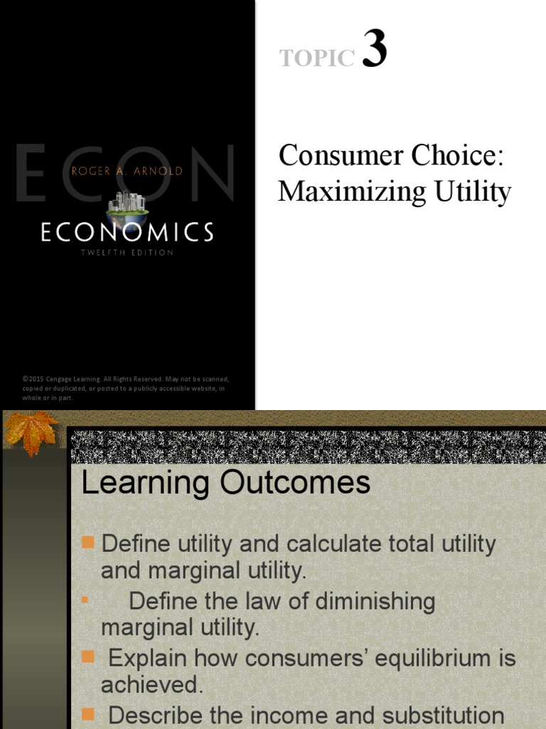 w4 Topic 3.consumer Choice | PDF | Utility | Marginal Utility
