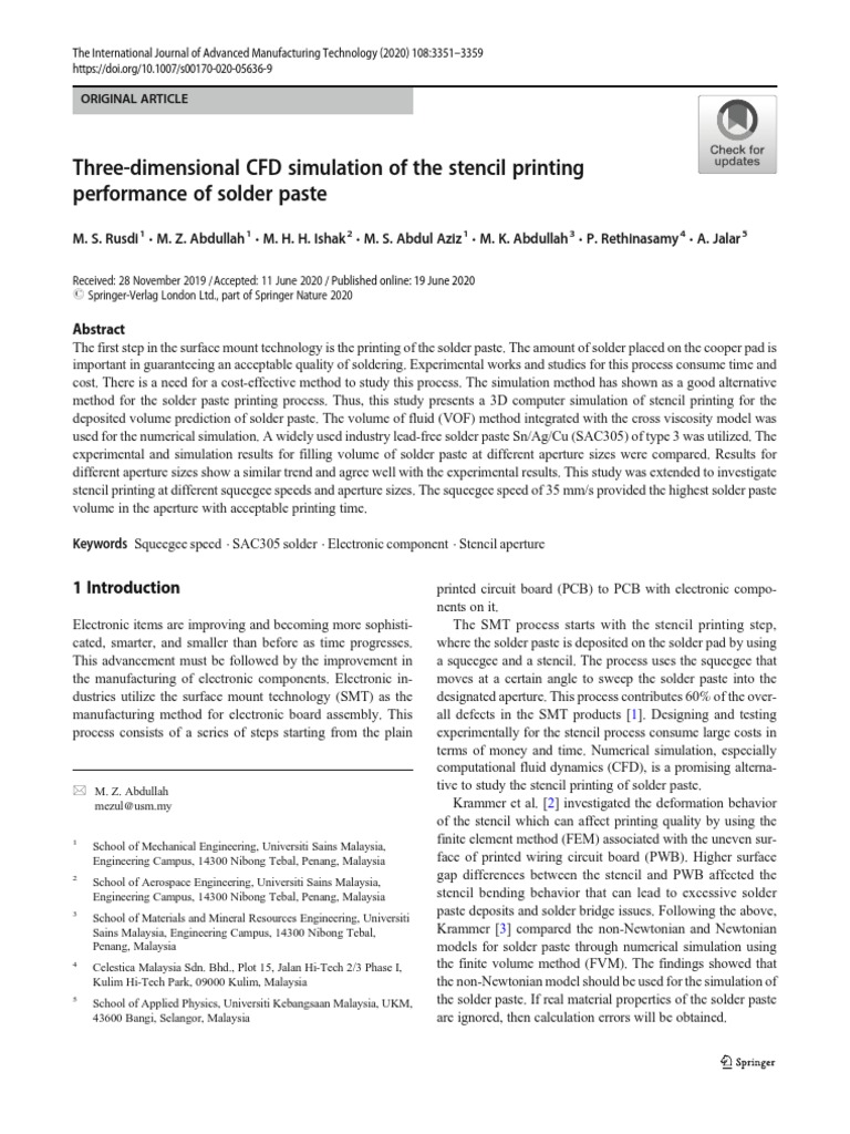 Three-Dimensional CFD Simulation of The Stencil Printingperformance of ...