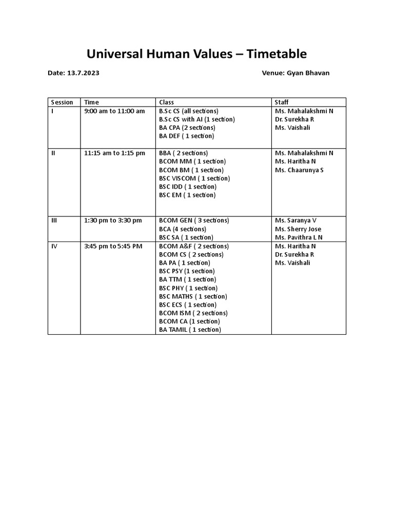 Uhv & PD Timetable | PDF