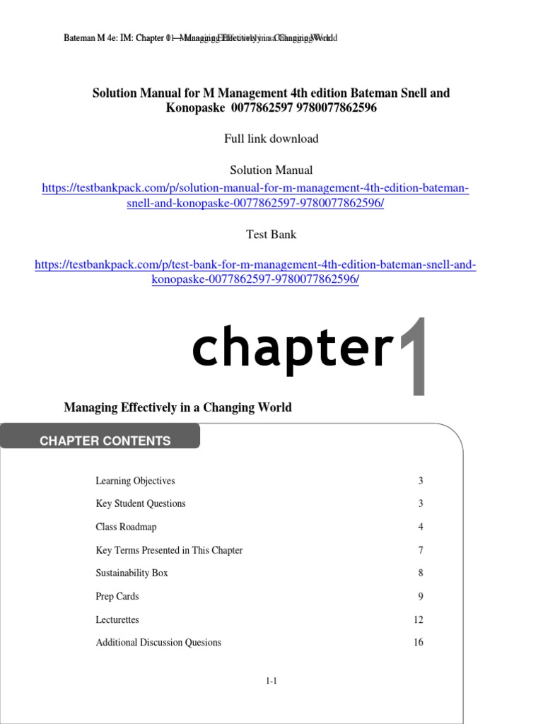 M Management 4th Edition Bateman Snell and Konopaske Solution Manual ...