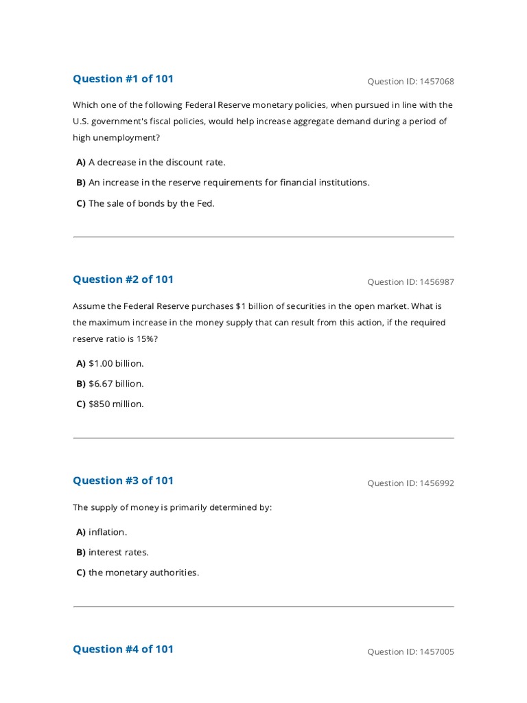 Federal Reserve Monetary Policy Quiz | PDF | Monetary Policy | Fiscal ...