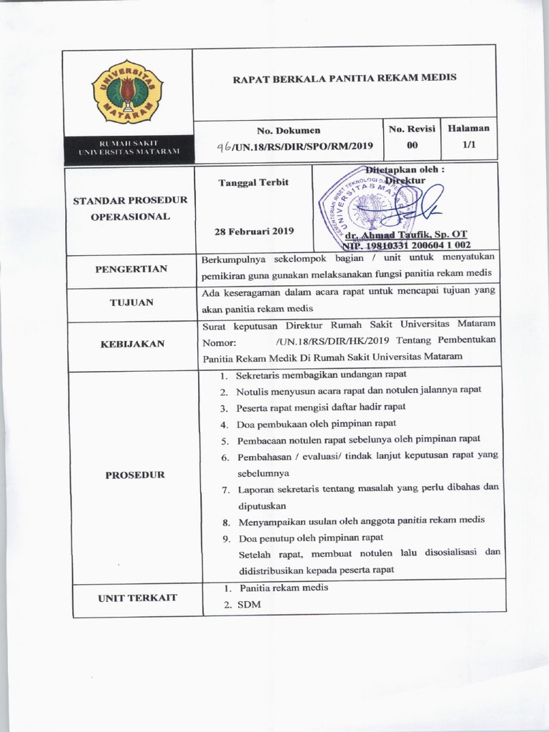 Mirm ST 13.4 Ep 13.4.1 Spo Rapat Berkala Panitia Berkas Rekam Medis | PDF