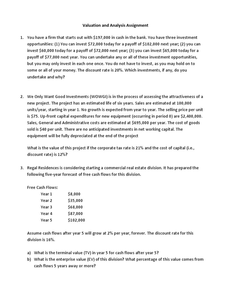 Valuation and Analysis Assignment | PDF
