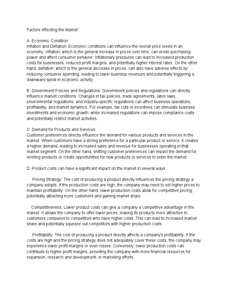 Factors Affecting The Market | PDF | Profit (Economics) | Inflation