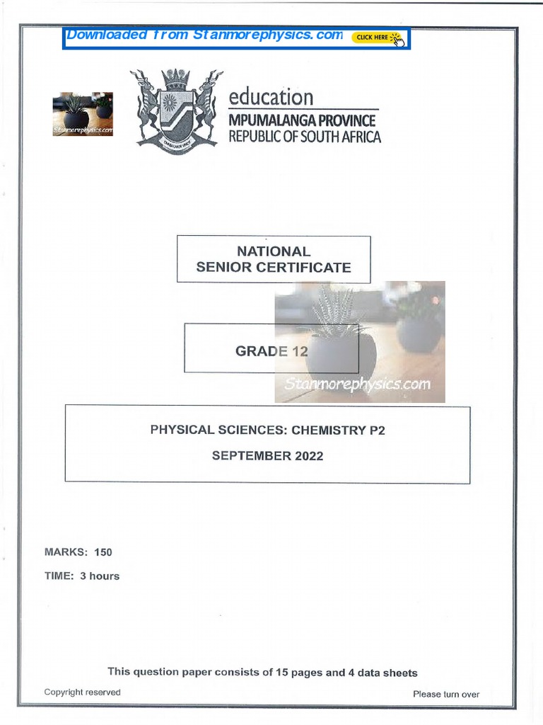 MP Physical Science Grade 12 SEPT 2022 P2 and Memo | PDF | Molecules ...