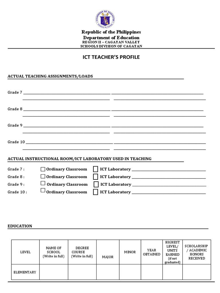 Teachers Profile Ict | PDF | Educational Technology | Teachers