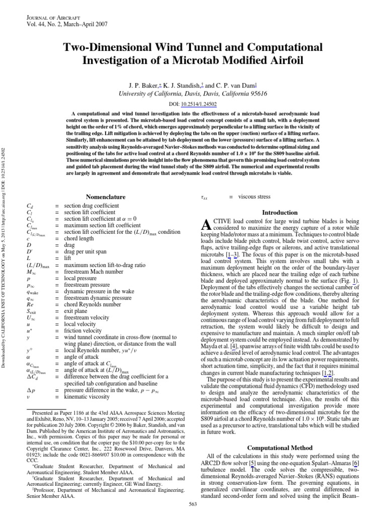 Two-Dimensional Wind Tunnel and Computational Investigation of A ...