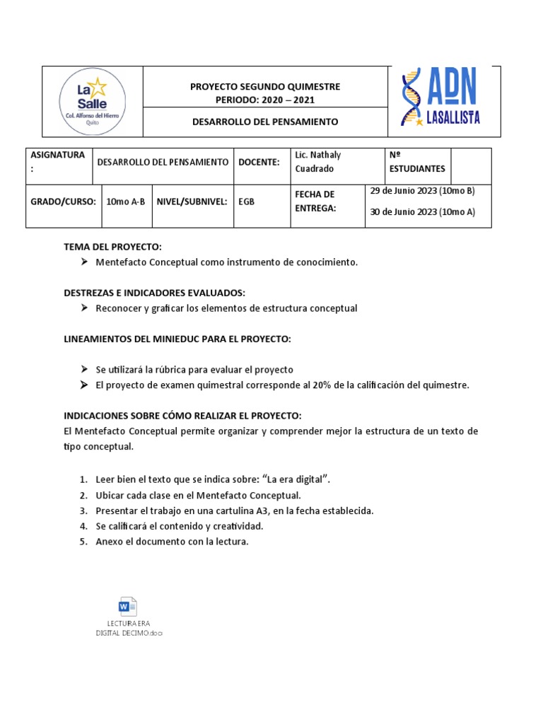 Proyecto Segundo Quimestre Decimo | PDF