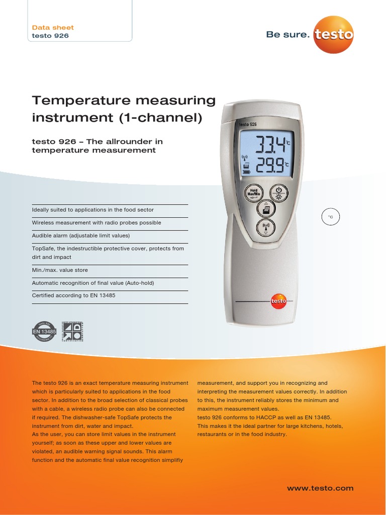 4.7 - Testo 926 Data Sheet | PDF | Calibration | Metrology