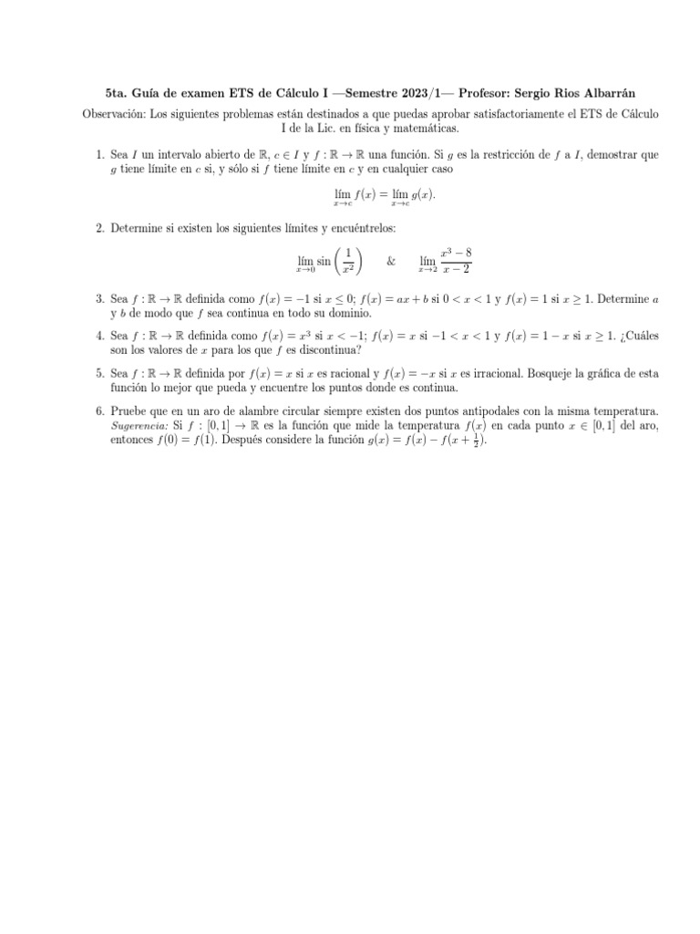 5ta Gu A de Examen ETS de Calculo1 | PDF