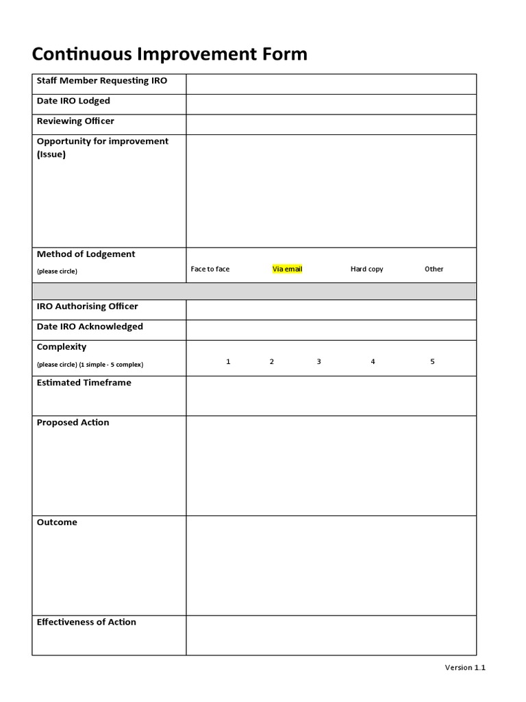 Continuous Improvement Form V1.1 RPL | PDF