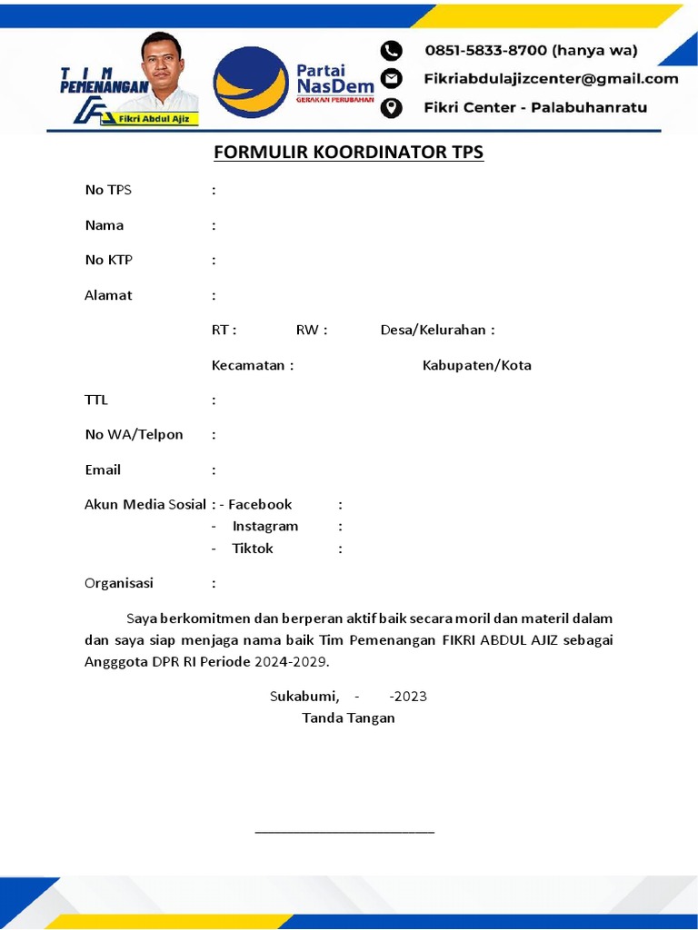 Formulir Tim Pemenangan TPS | PDF