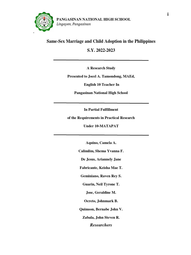 Efficiency of Same-Sex Marriage and Child Adoption To Learners in The ...