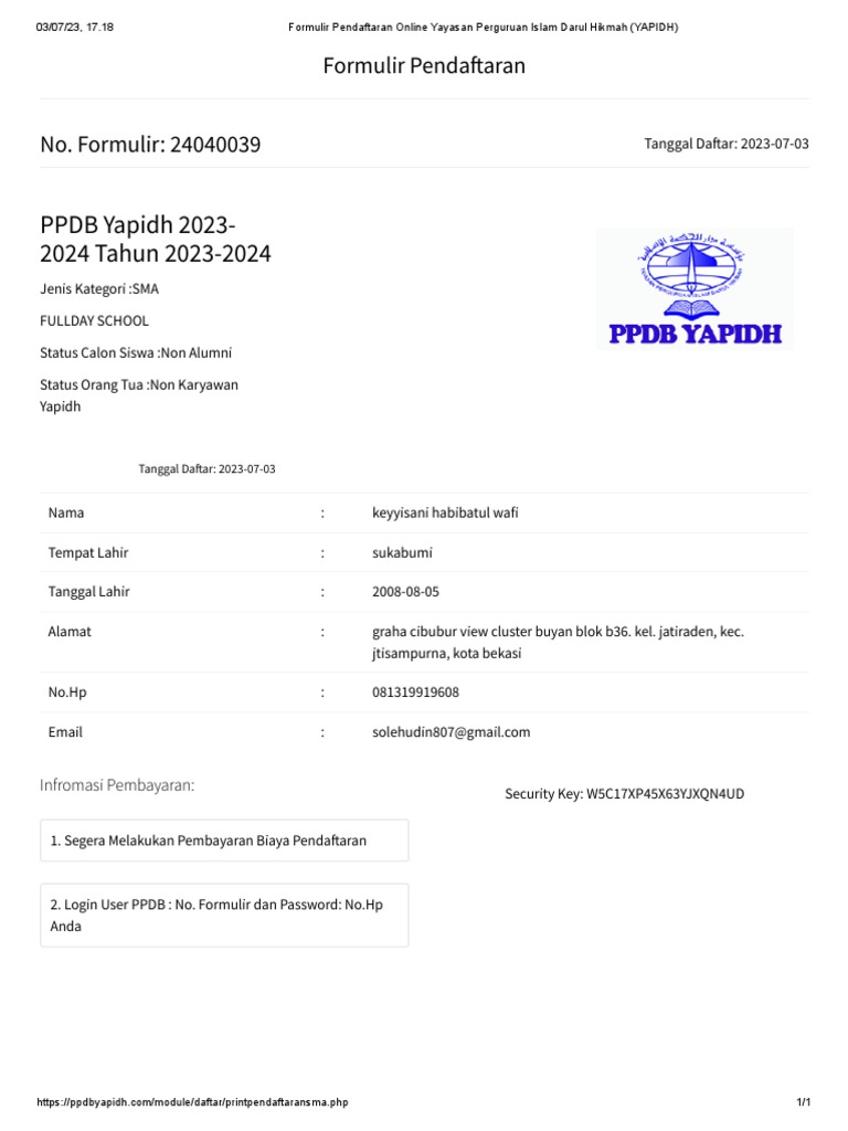 Formulir Pendaftaran Online Yayasan Perguruan Islam Darul Hikmah ...